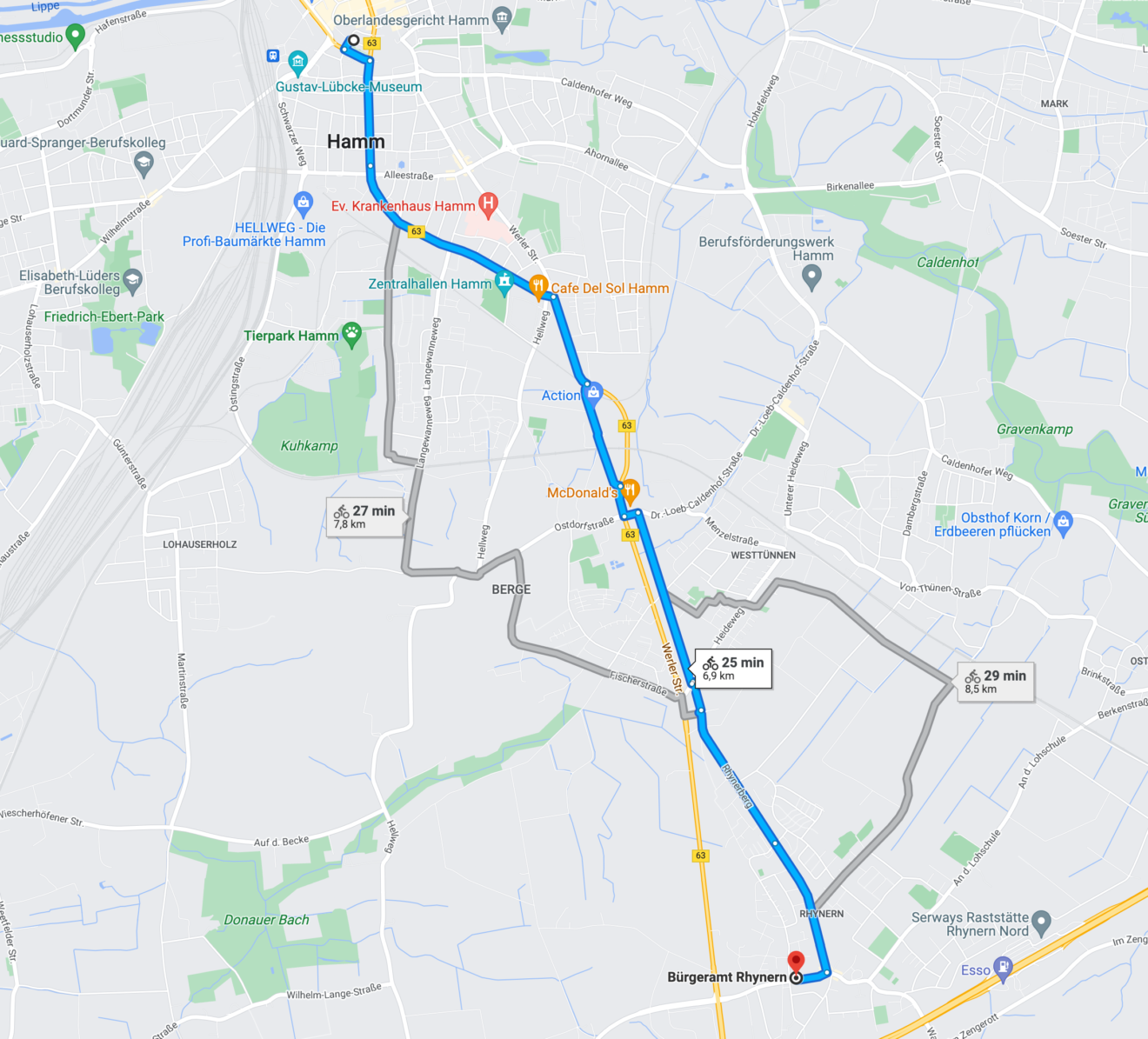 Mobilitäts-Stadtplan Hamm – Fahrradnavigation untauglich – Radwege Hamm